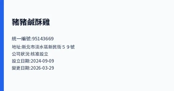 豬豬鹹酥雞的照片-統編 95143669(新北市) 公司登記資料與營業項目詳細圖表