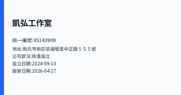 凱弘工作室的照片-統編 95143909(新北市) 公司登記資料與營業項目詳細圖表