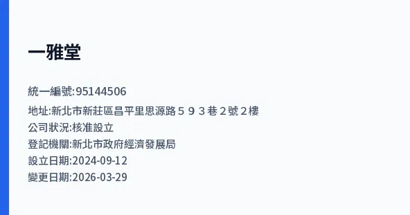 一雅堂的照片-統編 95144506(新北市) 公司登記資料與營業項目詳細圖表