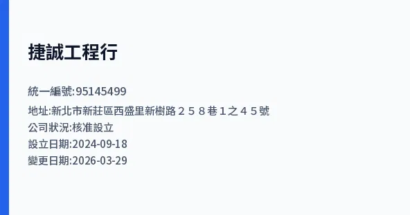 捷誠工程行的照片-統編 95145499(新北市) 公司登記資料與營業項目詳細圖表