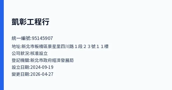 凱彰工程行的照片-統編 95145907(新北市) 公司登記資料與營業項目詳細圖表