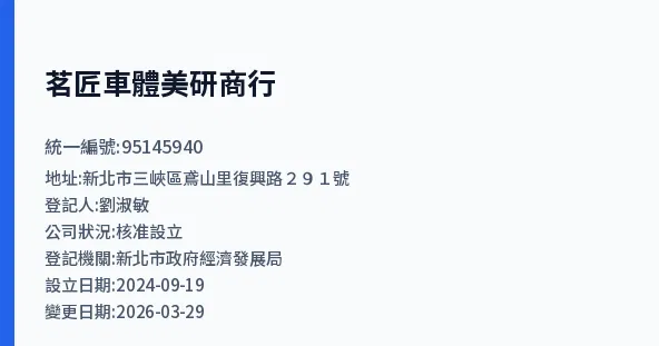 茗匠車體美研商行的照片-統編 95145940(新北市) 公司登記資料與營業項目詳細圖表