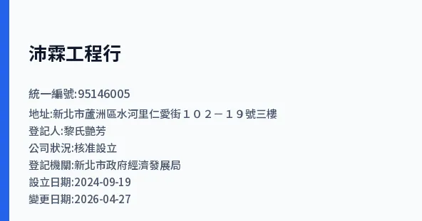 沛霖工程行的照片-統編 95146005(新北市) 公司登記資料與營業項目詳細圖表