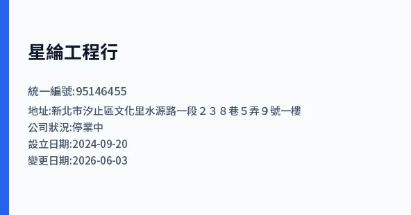 星綸工程行的照片-統編 95146455(新北市) 公司登記資料與營業項目詳細圖表