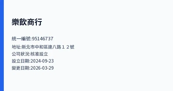 樂飲商行的照片-統編 95146737(新北市) 公司登記資料與營業項目詳細圖表