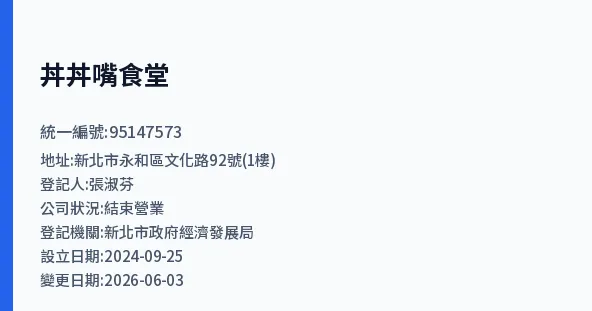 丼丼嘴食堂的照片-統編 95147573(新北市) 公司登記資料與營業項目詳細圖表