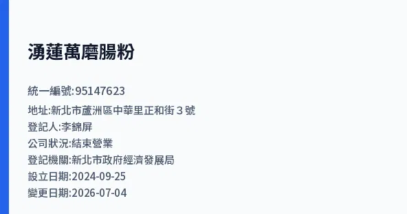 湧蓮萬磨腸粉的照片-統編 95147623(新北市) 公司登記資料與營業項目詳細圖表