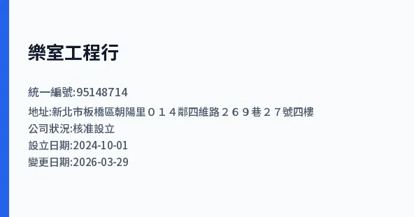 樂室工程行的照片-統編 95148714(新北市) 公司登記資料與營業項目詳細圖表