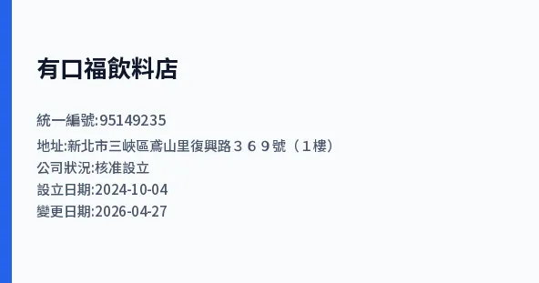 有口福飲料店的照片-統編 95149235(新北市) 公司登記資料與營業項目詳細圖表