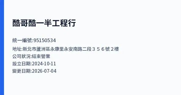 酷哥酷一半工程行的照片-統編 95150534(新北市) 公司登記資料與營業項目詳細圖表
