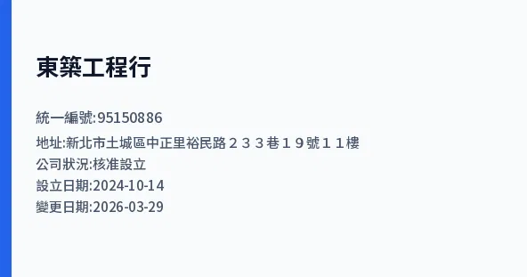 東築工程行的照片-統編 95150886(新北市) 公司登記資料與營業項目詳細圖表