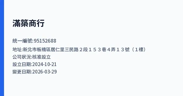 滿築商行的照片-統編 95152688(新北市) 公司登記資料與營業項目詳細圖表