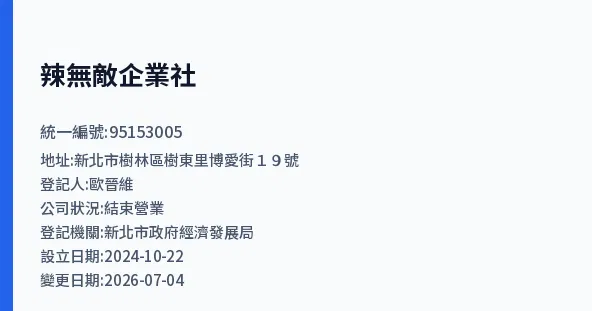 辣無敵企業社的照片-統編 95153005(新北市) 公司登記資料與營業項目詳細圖表