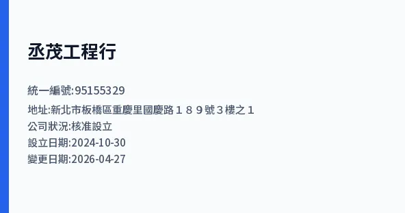 丞茂工程行的照片-統編 95155329(新北市) 公司登記資料與營業項目詳細圖表