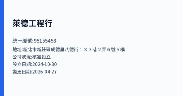 萊德工程行的照片-統編 95155453(新北市) 公司登記資料與營業項目詳細圖表