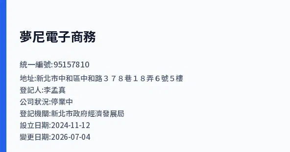 夢尼電子商務的照片-統編 95157810(新北市) 公司登記資料與營業項目詳細圖表