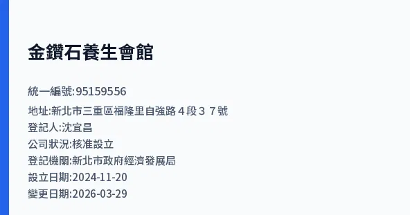 金鑽石養生會館的照片-統編 95159556(新北市) 公司登記資料與營業項目詳細圖表