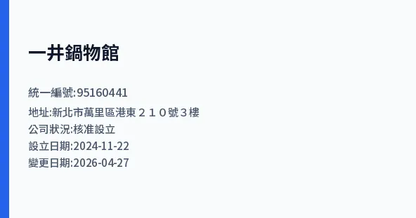 一井鍋物館的照片-統編 95160441(新北市) 公司登記資料與營業項目詳細圖表