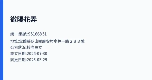微陽花弄的照片-統編 95166851(宜蘭縣) 公司登記資料與營業項目詳細圖表