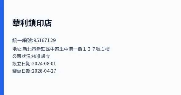 華利鎖印店的照片-統編 95167129(新北市) 公司登記資料與營業項目詳細圖表