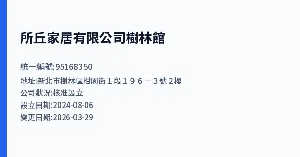 所丘家居有限公司樹林館的照片-統編 95168350(新北市) 公司登記資料與營業項目詳細圖表