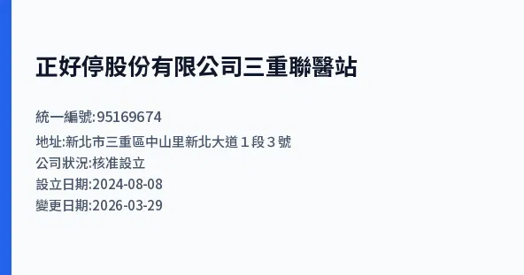 正好停股份有限公司三重聯醫站的照片-統編 95169674(新北市) 公司登記資料與營業項目詳細圖表