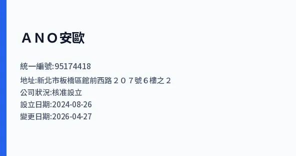 ANO安歐的照片-統編 95174418(新北市) 公司登記資料與營業項目詳細圖表