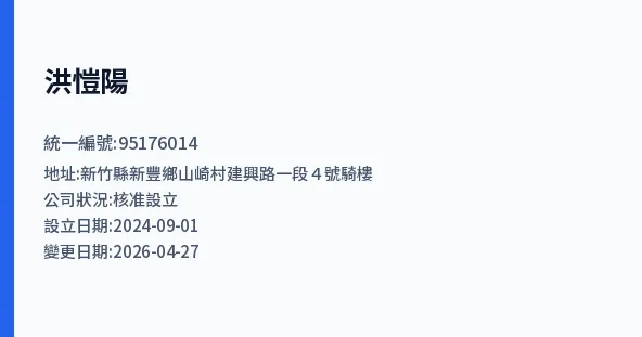 洪愷陽的照片-統編 95176014(新竹縣) 公司登記資料與營業項目詳細圖表