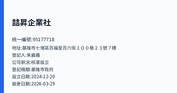 喆昇企業社的照片-統編 95177718(基隆市) 公司登記資料與營業項目詳細圖表