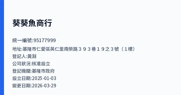 葵葵魚商行的照片-統編 95177999(基隆市) 公司登記資料與營業項目詳細圖表