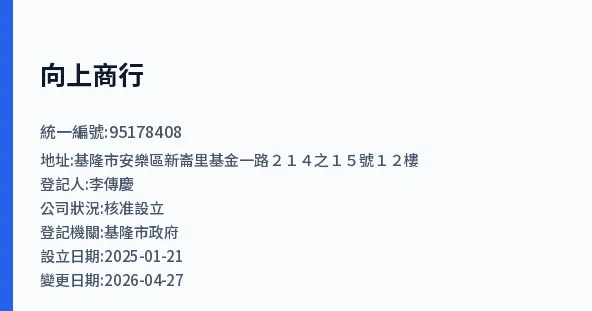 向上商行的照片-統編 95178408(基隆市) 公司登記資料與營業項目詳細圖表