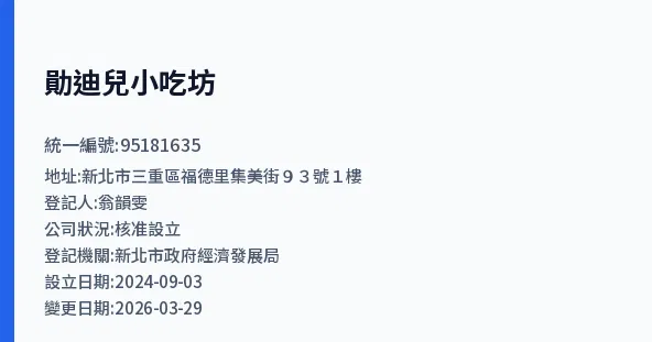 勛迪兒小吃坊的照片-統編 95181635(新北市) 公司登記資料與營業項目詳細圖表