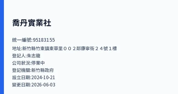 喬丹實業社的照片-統編 95183155(新竹縣) 公司登記資料與營業項目詳細圖表