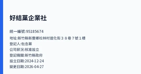 好結菓企業社的照片-統編 95185674(新竹縣) 公司登記資料與營業項目詳細圖表