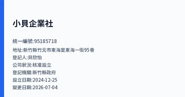 小貝企業社的照片-統編 95185718(新竹縣) 公司登記資料與營業項目詳細圖表