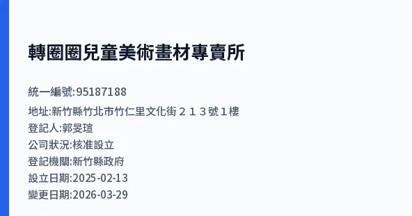 轉圈圈兒童美術畫材專賣所的照片-統編 95187188(新竹縣) 公司登記資料與營業項目詳細圖表