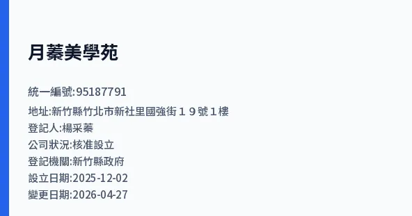 月蓁美學苑的照片-統編 95187791(新竹縣) 公司登記資料與營業項目詳細圖表