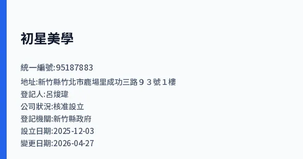 初星美學的照片-統編 95187883(新竹縣) 公司登記資料與營業項目詳細圖表