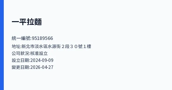 一平拉麵的照片-統編 95189566(新北市) 公司登記資料與營業項目詳細圖表
