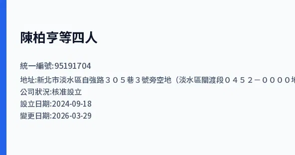 陳柏亨等四人的照片-統編 95191704(新北市) 公司登記資料與營業項目詳細圖表