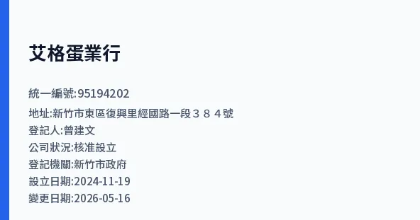 艾格蛋業行的照片-統編 95194202(新竹市) 公司登記資料與營業項目詳細圖表