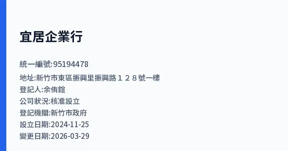 宜居企業行的照片-統編 95194478(新竹市) 公司登記資料與營業項目詳細圖表