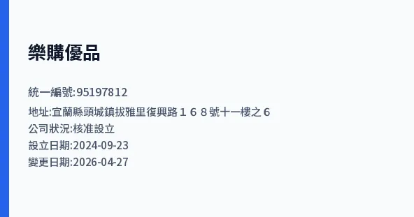 樂購優品的照片-統編 95197812(宜蘭縣) 公司登記資料與營業項目詳細圖表