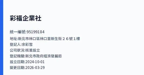 彩福企業社的照片-統編 95199184(新北市) 公司登記資料與營業項目詳細圖表