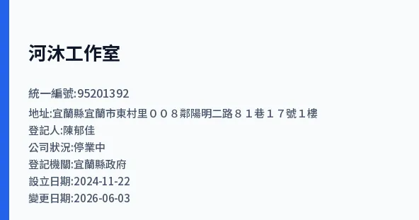 河沐工作室的照片-統編 95201392(宜蘭縣) 公司登記資料與營業項目詳細圖表