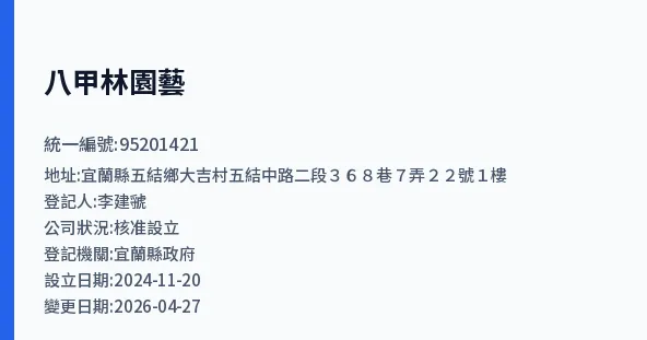 八甲林園藝的照片-統編 95201421(宜蘭縣) 公司登記資料與營業項目詳細圖表