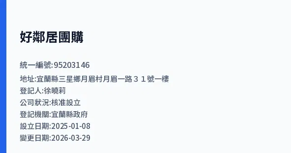 好鄰居團購的照片-統編 95203146(宜蘭縣) 公司登記資料與營業項目詳細圖表