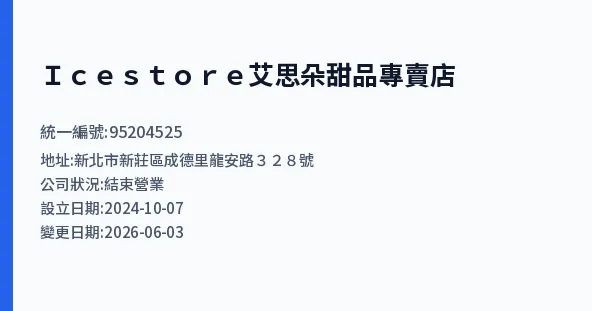 Icestore艾思朵甜品專賣店的照片-統編 95204525(新北市) 公司登記資料與營業項目詳細圖表