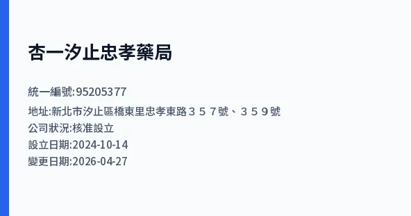 杏一汐止忠孝藥局的照片-統編 95205377(新北市) 公司登記資料與營業項目詳細圖表