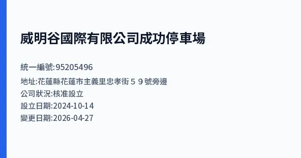 威明谷國際有限公司成功停車場的照片-統編 95205496(花蓮縣) 公司登記資料與營業項目詳細圖表